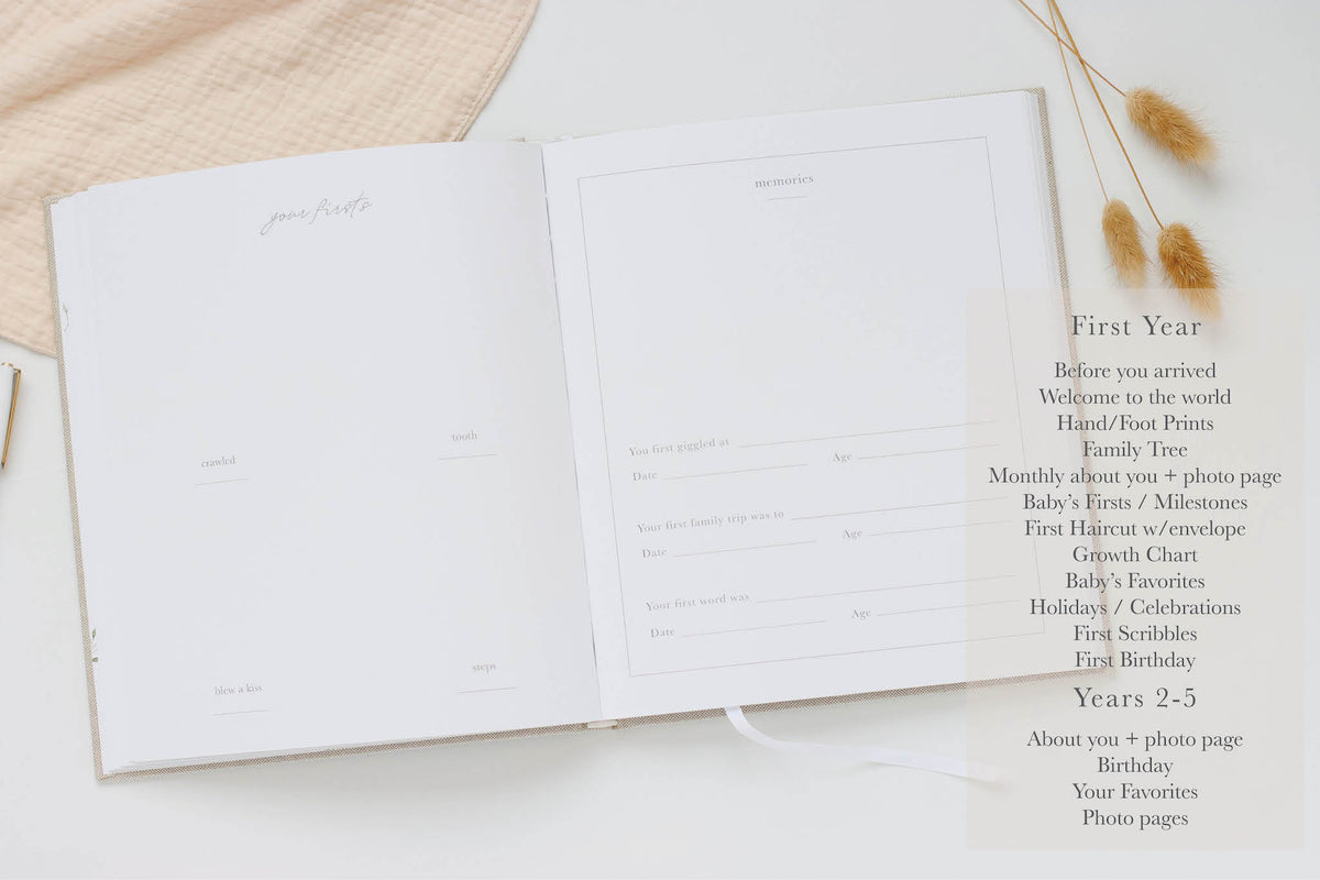 Linen Baby Book - Newborn Keepsake Journal